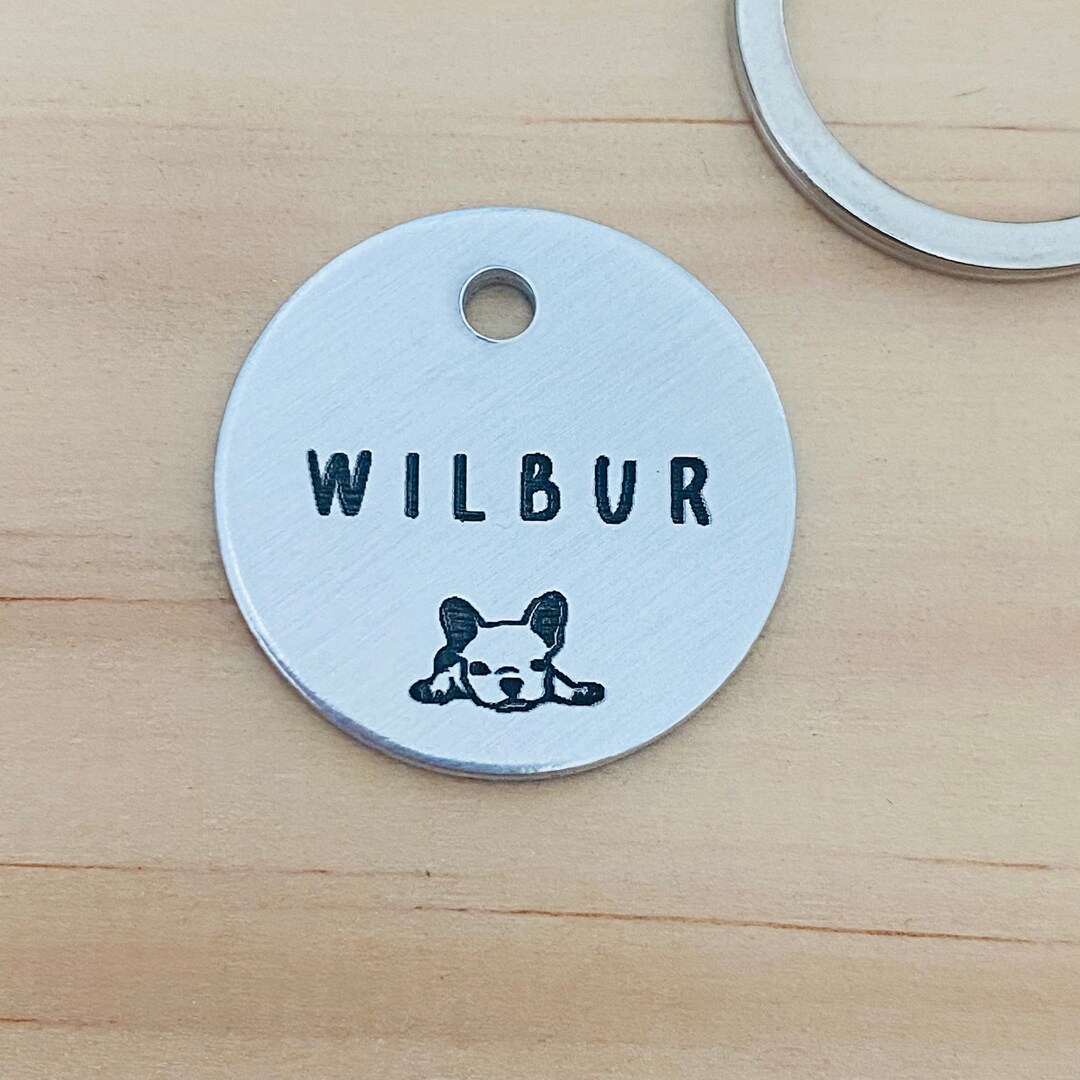French Bulldog ID Tag, Dog Name Tag, Silver ID Tag, Pet Tag, Pet Name ...
