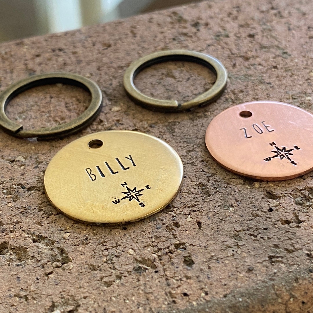 Compass Dog Tag, Dog Name Tag, Pet ID, Brass Pet ID Tag, Pet Name Tag ...