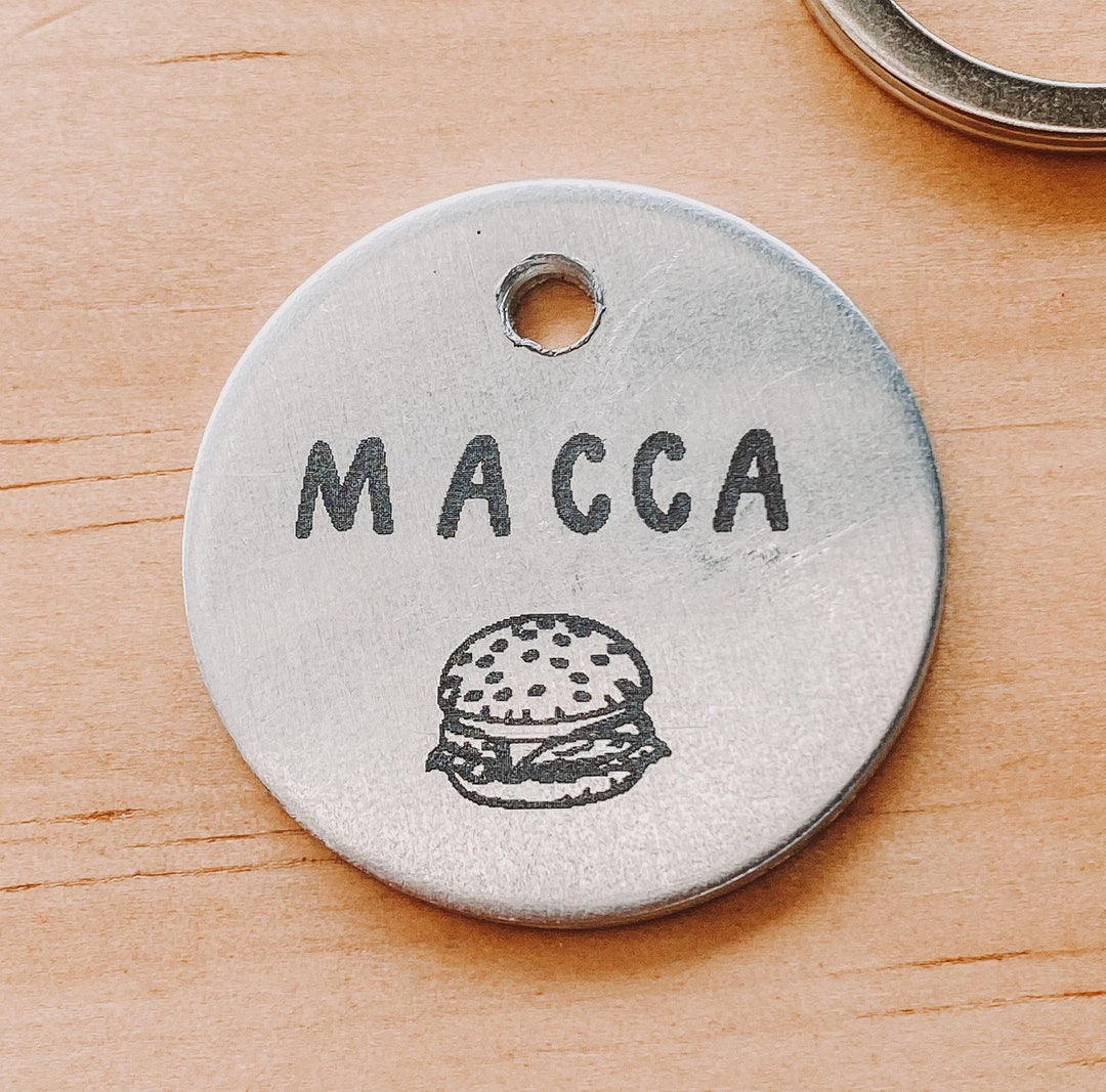 Hamburger Name Tag, Brass Pet ID Tag, Pet Name Tag, Maccas Food Tag ...