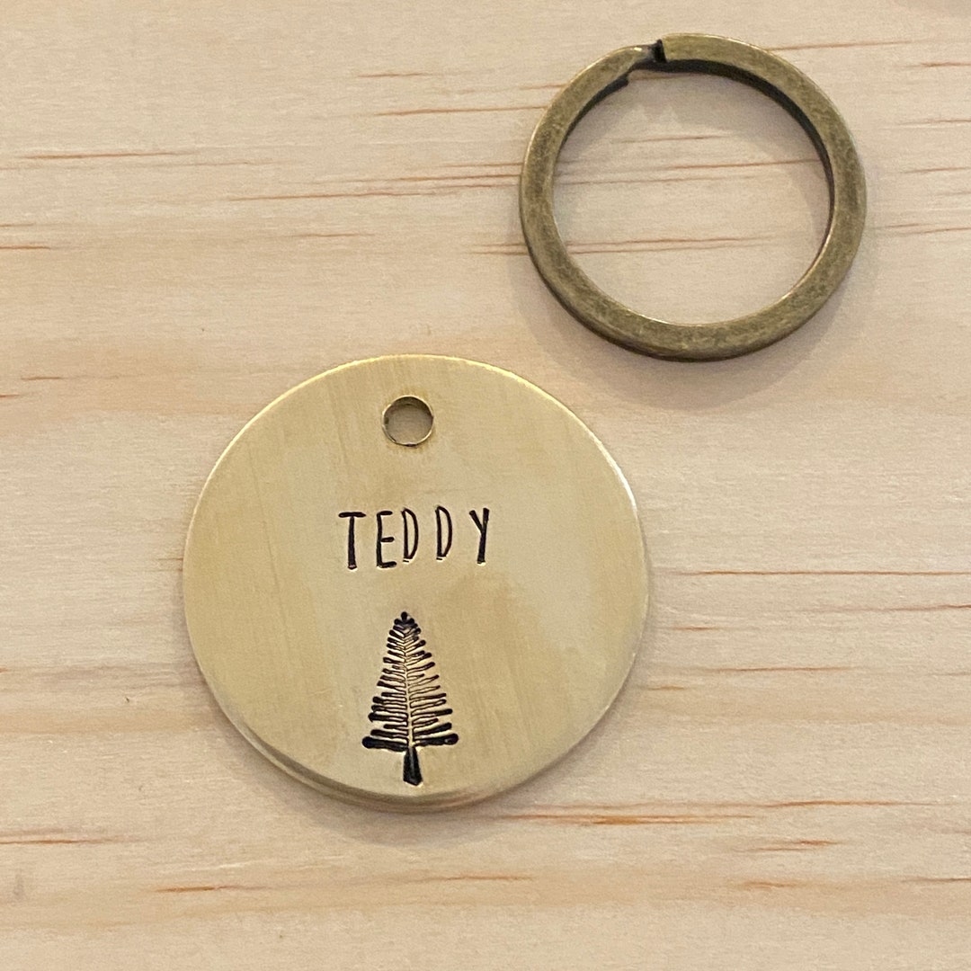 Pine Tree Dog Tag, Dog Name Tag, Pet ID, Brass Pet ID, Pet Name Tag ...