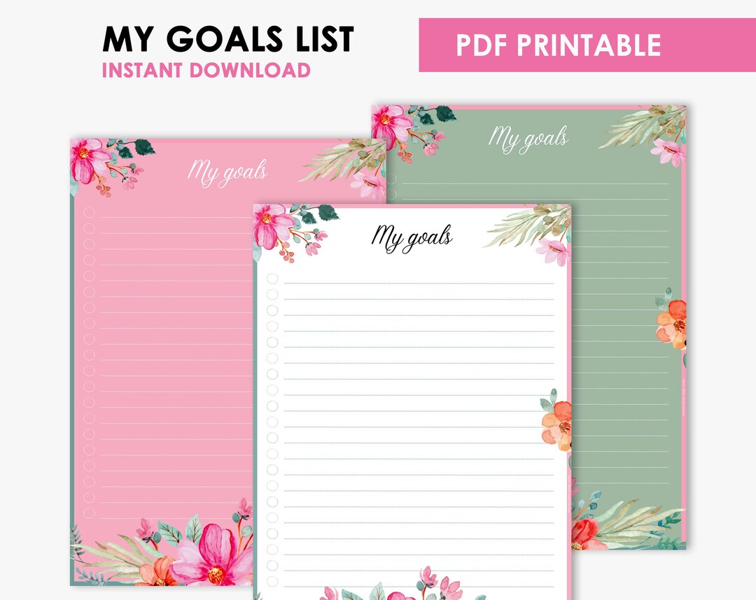 Goal Planner | My Goals List, A4 and Letter Size | Printable, Editable ...