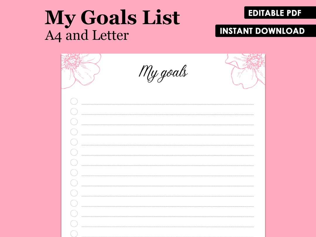 Goal Planner My Goals List, A4 and Letter Size Printable, Editable ...