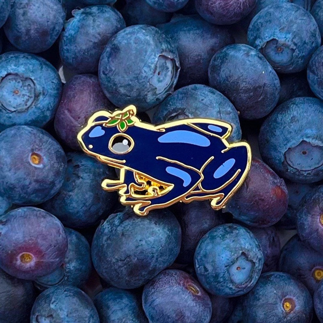 Blueberry Frog Enamel Pin, Shiny Gold Metal, Printed Details - Etsy