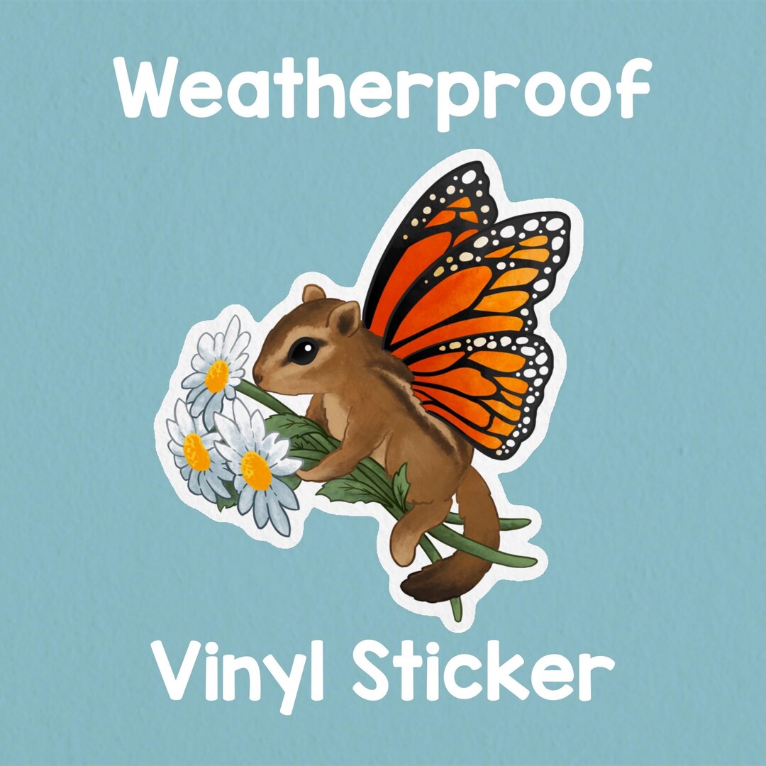 Gorgeous Chipmunk Monarch Butterfly Fairy Moth Sticker! Traditional Art ...