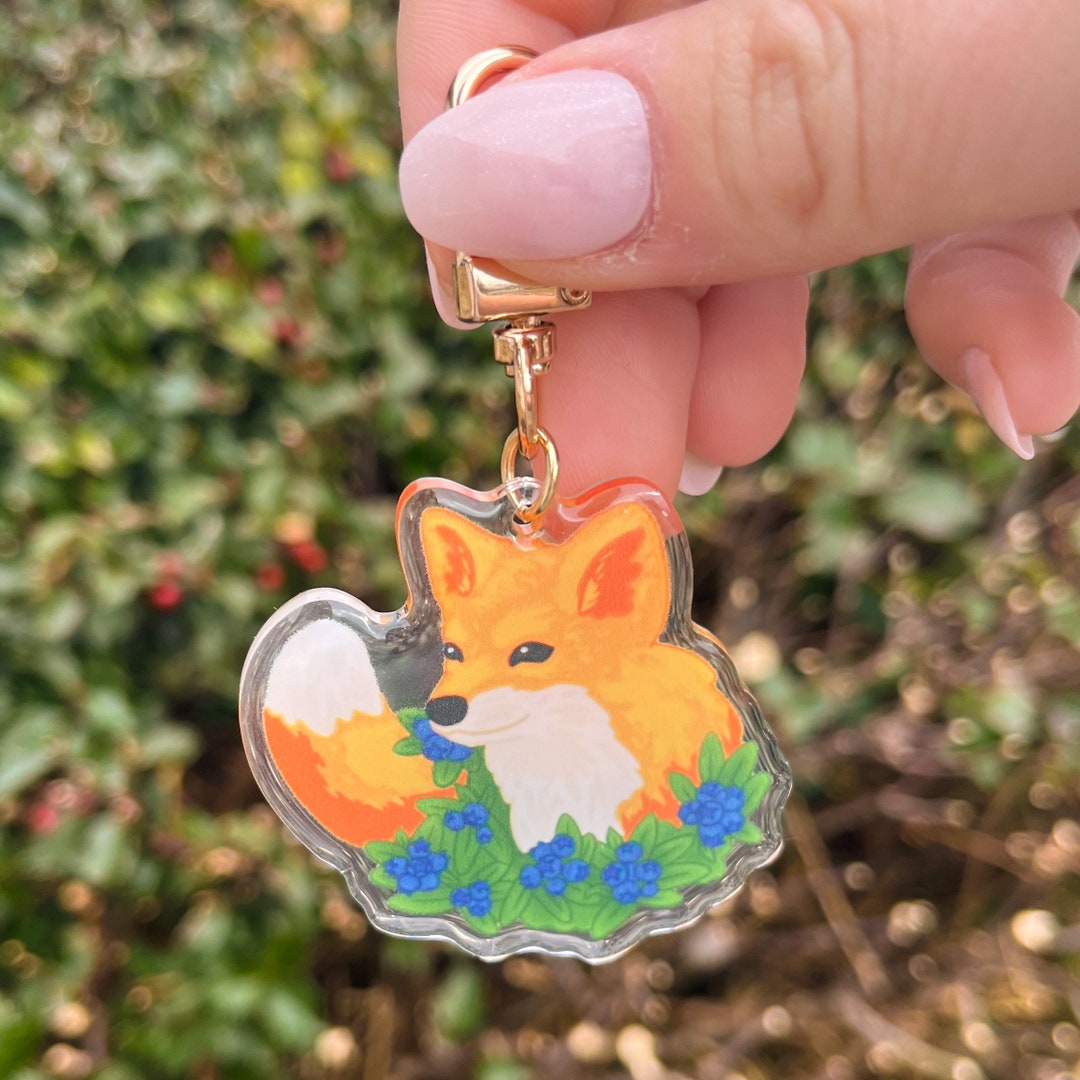 Fox in a Blueberry Bush Double Sided Acrylic Keychain! - Etsy