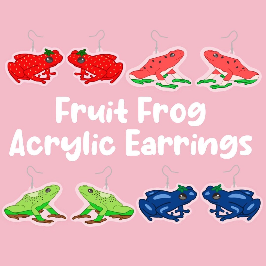 Fruit Frog Acrylic Earrings Blueberry Strawberry Kiwi Watermelon - Etsy