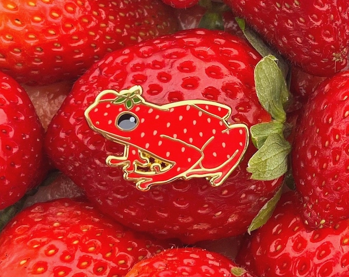 Strawberry Fruit Frog Enamel Pin Adorable Tiny Frog Pin - Etsy