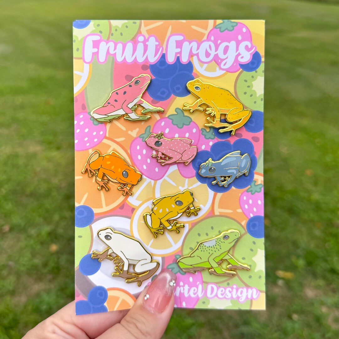 Set of EIGHT Pastel Fruit Frog Enamel Pins! Watermelon Kiwi Strawberry ...