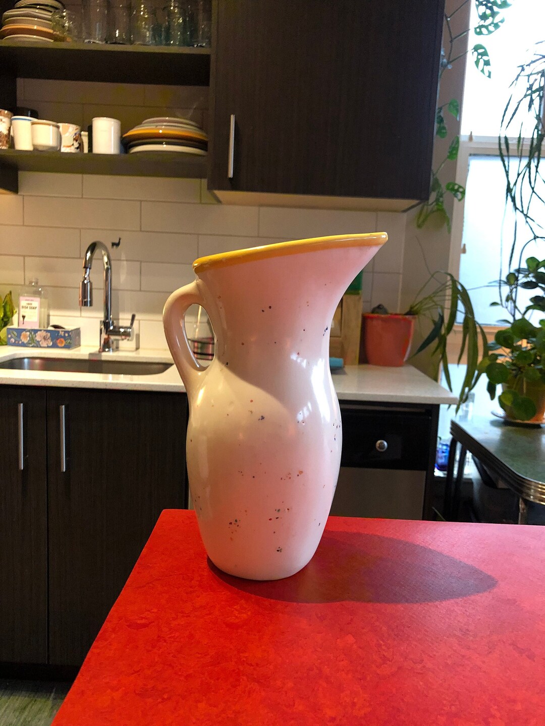 10 Inch Julie Sanders Cyclamen Ceramic Pitcher With Gorgeous Rainbow ...