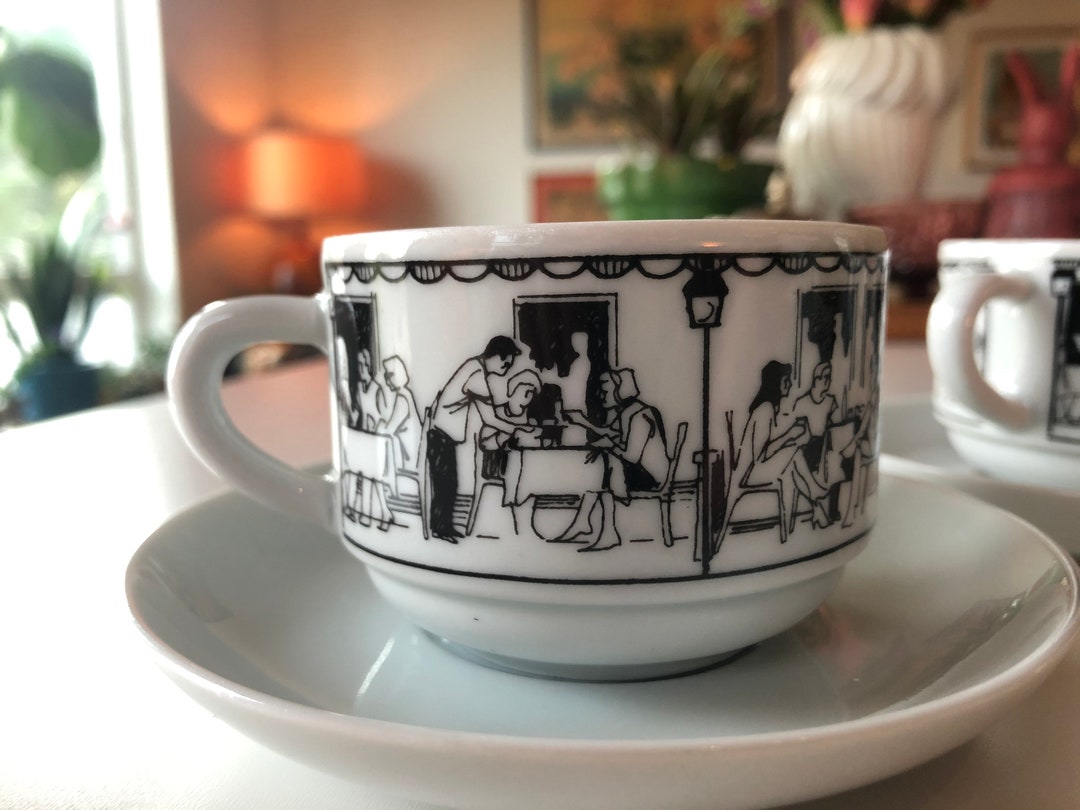 Dining Alfresco / Brazilian Cafe Culture Coffee Cappuccino Mugs / With ...
