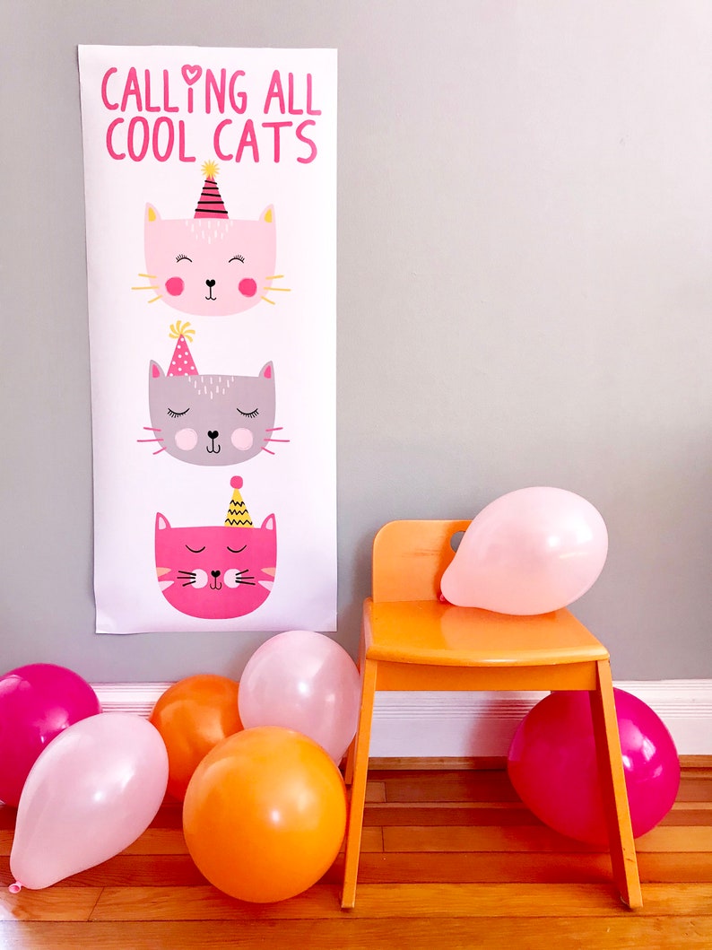 Pin the Tail on the Cat Game | Kids Pin the Tail Poster | Cat Birthday ...