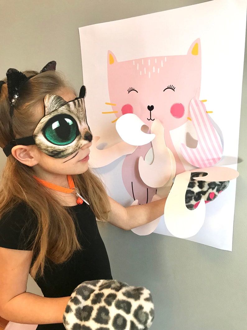 Pin the Tail on the Cat Game | Kids Pin the Tail Poster | Cat Birthday ...