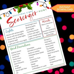 Christmas Light Scavenger Hunt | Scavenger Hunt| Printable | Instant ...