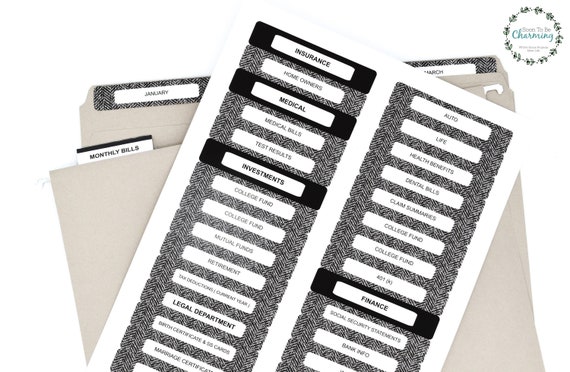 Filing Cabinet Labels Printable Filing Cabinet Categories | Etsy