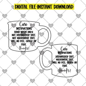 Mug Care Card Instructions Mugs Care Cards Print and Cut - Etsy