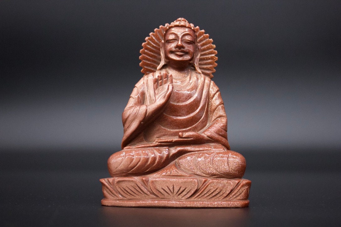 Hand-carved Red Sun Stone Shakyamuni Buddha Sculpture- Vitarka Mudra ...