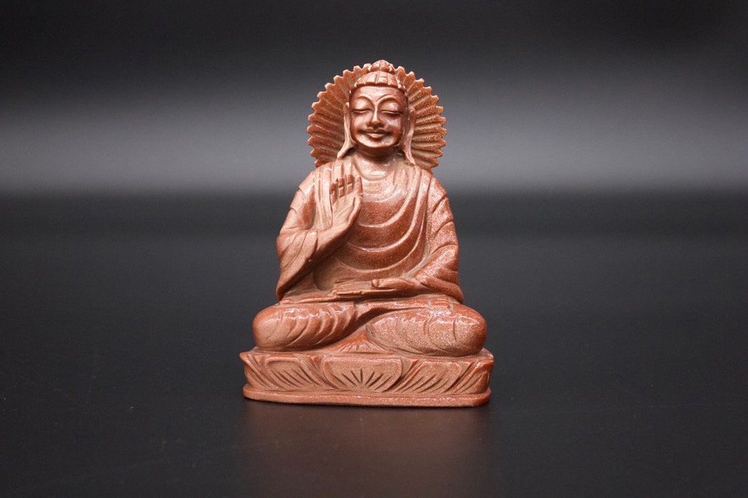 Hand-carved Red Sun Stone Shakyamuni Buddha Sculpture- Vitarka Mudra ...