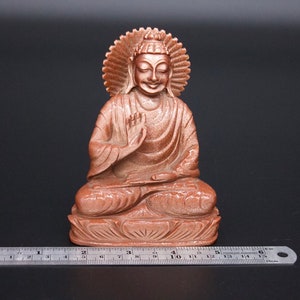 Hand-carved Red Sun Stone Shakyamuni Buddha Sculpture- Vitarka Mudra ...