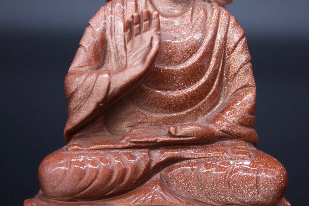 Hand-carved Red Sun Stone Shakyamuni Buddha Sculpture Vitarka Mudra ...