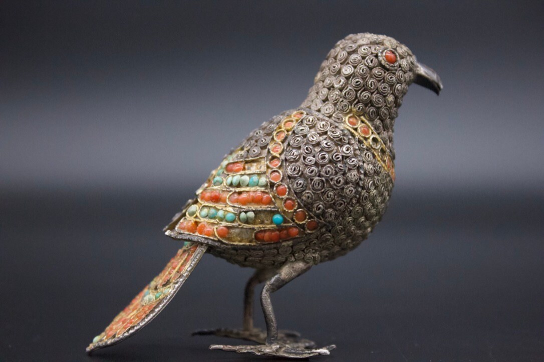 Vintage Silver Filigree Pigeon - Pure Silver Pigeon With Coral ...