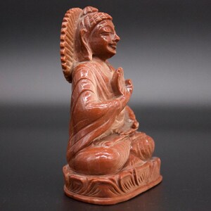 Hand-carved Red Sun Stone Shakyamuni Buddha Sculpture- Vitarka Mudra ...