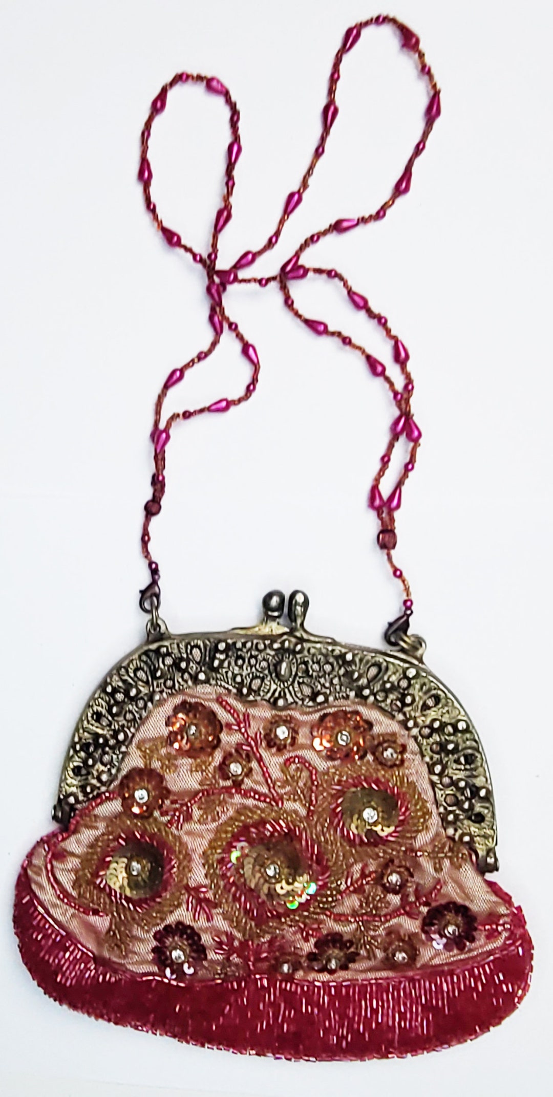 Vintage Sequin Beaded Metal Frame Handbag With Rhinestones - Etsy