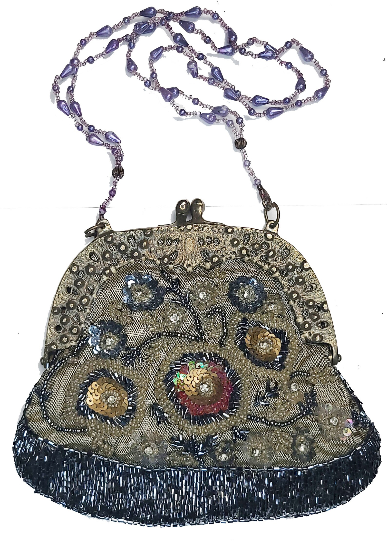 Vintage Sequin Beaded Metal Frame Handbag With Rhinestones - Etsy