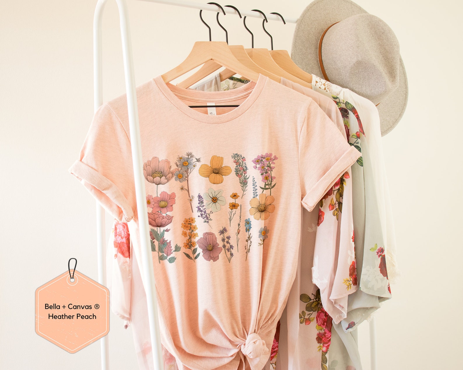 Spring Clothing for Women, Vintage Wildflower Oversized Tshirt, Flower ...