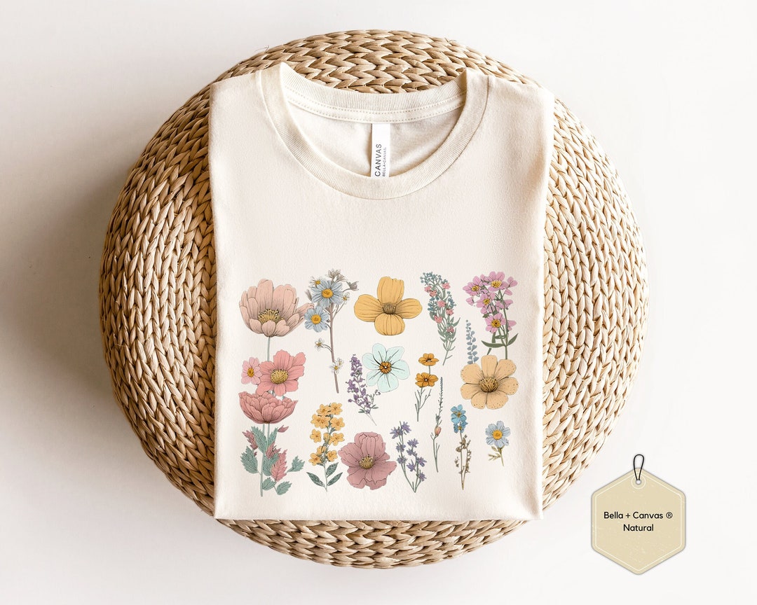 Spring Clothing for Women, Vintage Wildflower Oversized Tshirt, Flower ...