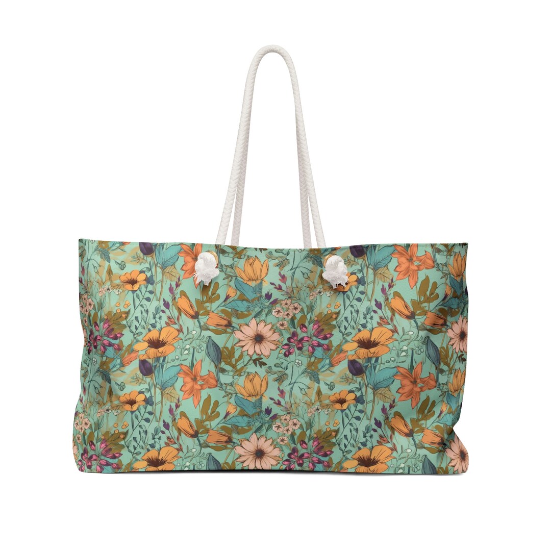 Colorful Floral Weekender Bag | Beach Bag | Picnic Bag | Botanical Tote ...