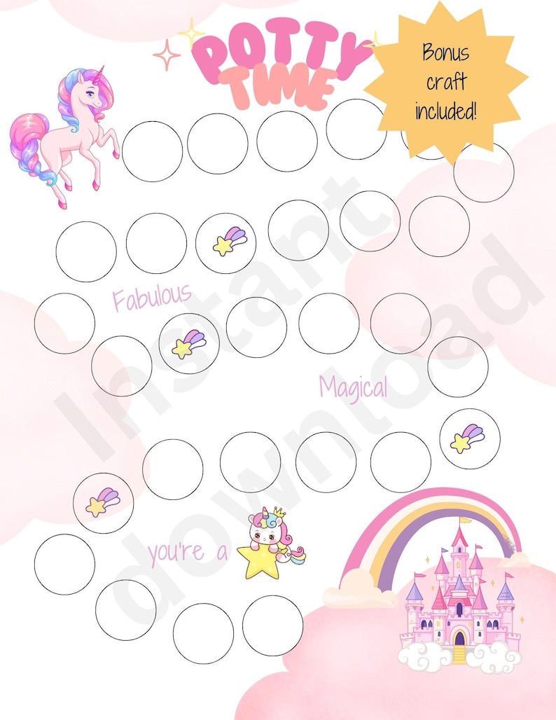 Unicorn Potty Training Chart, Girls Potty Training Chart, Printable ...