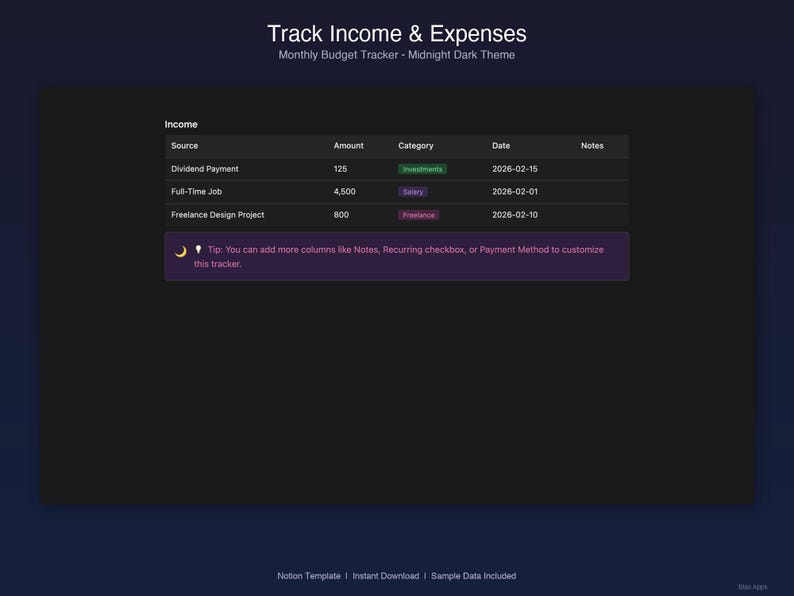 Monthly Budget Tracker Notion Template | Income Expense Tracking ...