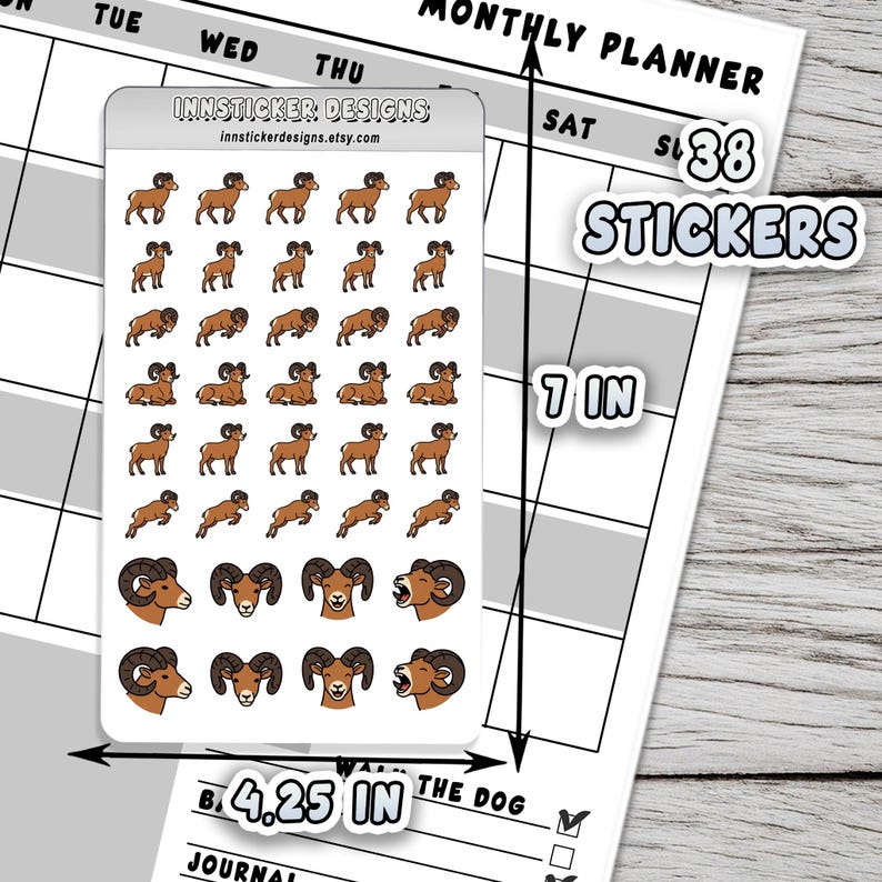 Mini Bighorn Sheep Icon Sticker Sheet, 38 Cartoon Animal Stickers ...