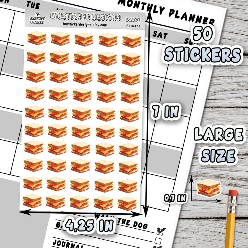 Deli Sandwich Stickers, Lunch Food Icon Planner Stickers, Journals ...