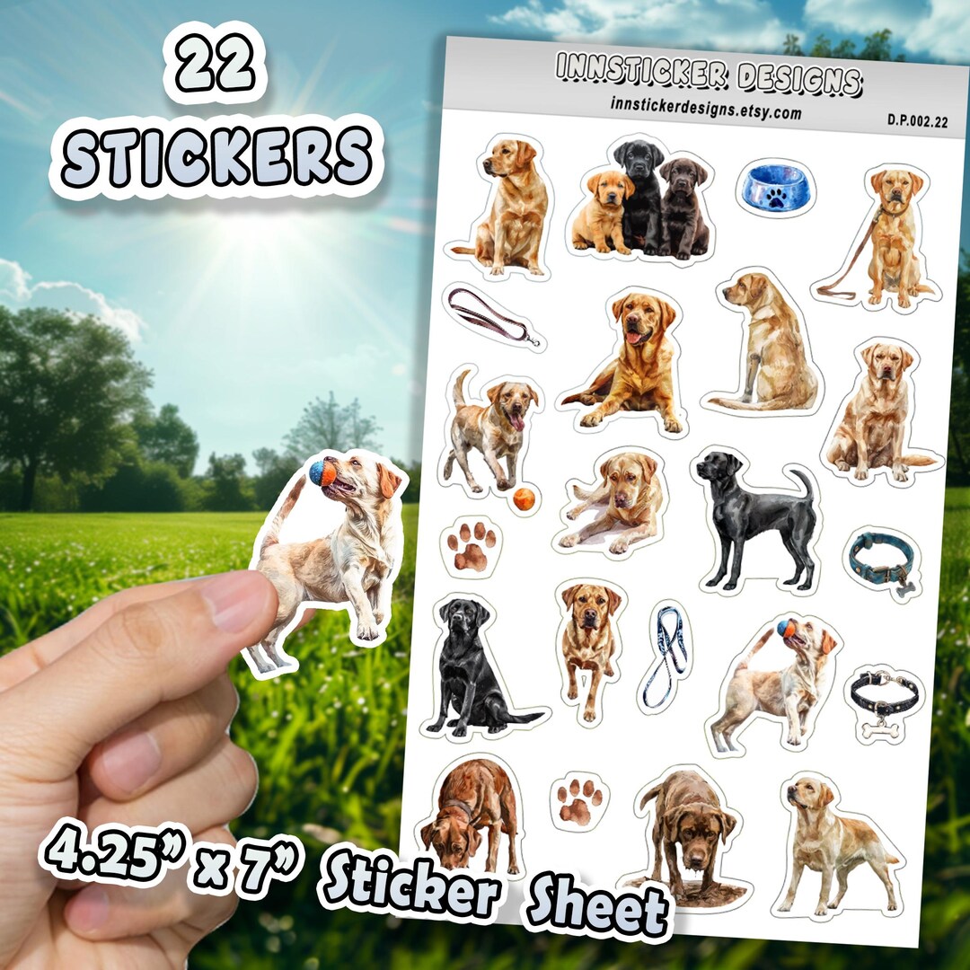 22pc Sticker Sheet, Labrador Retriever Stickers for Journals ...