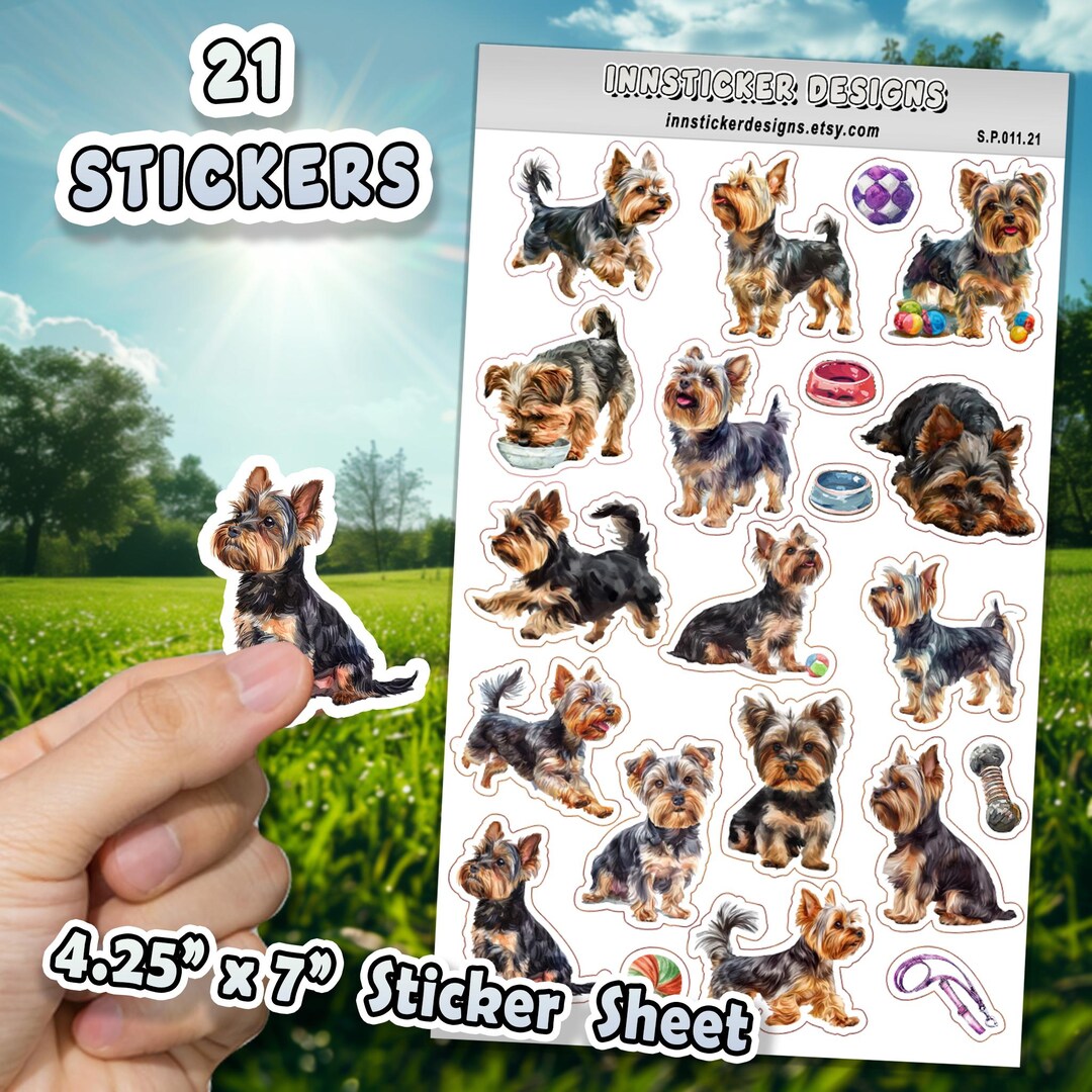 21pc Sticker Sheet, Yorkshire Terrier Stickers for Journals, Scrapbooks ...