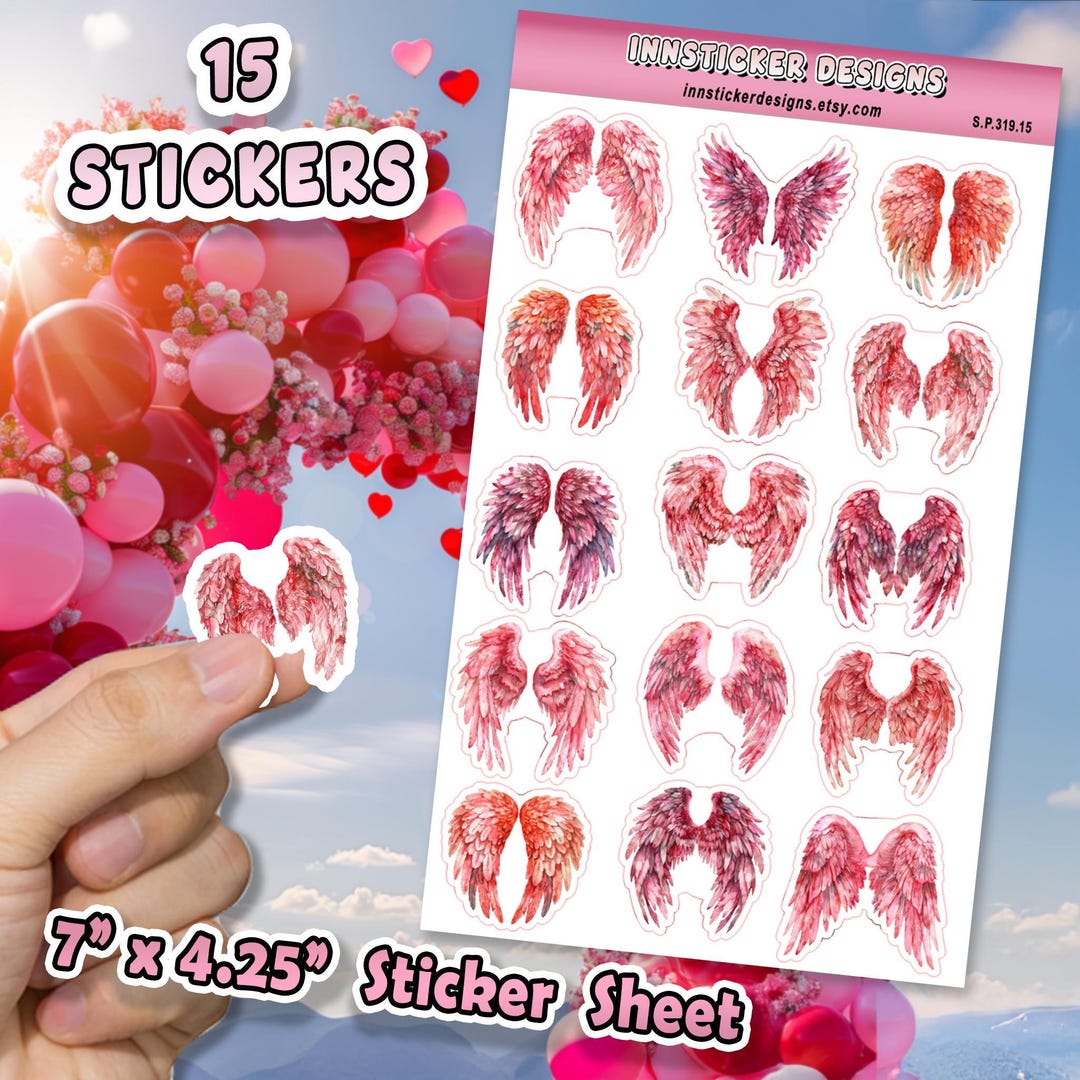 15pc Sticker Sheet, Cupid's Wings Valentine's Day Stickers, Scrapbooks ...