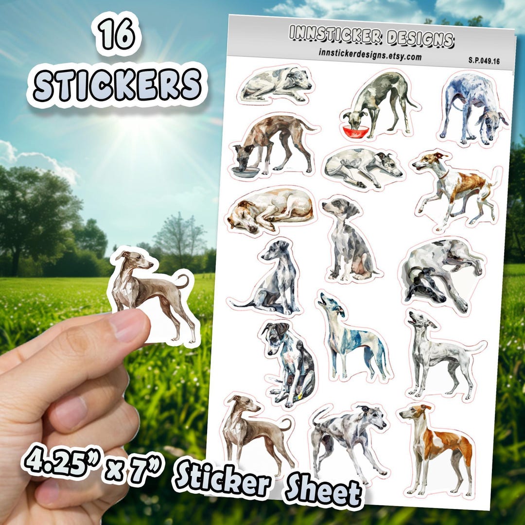 Whippet Dog Stickers for Journals, Scrapbooks, Planners, Glossy, Matte ...