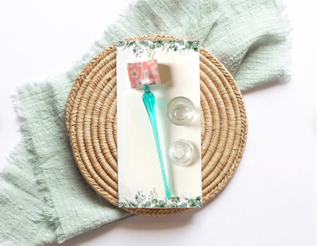 Handmade Glass Dip Pen Set - Vintage Inkwell, Ceramic Pen Rest, Dinky ...