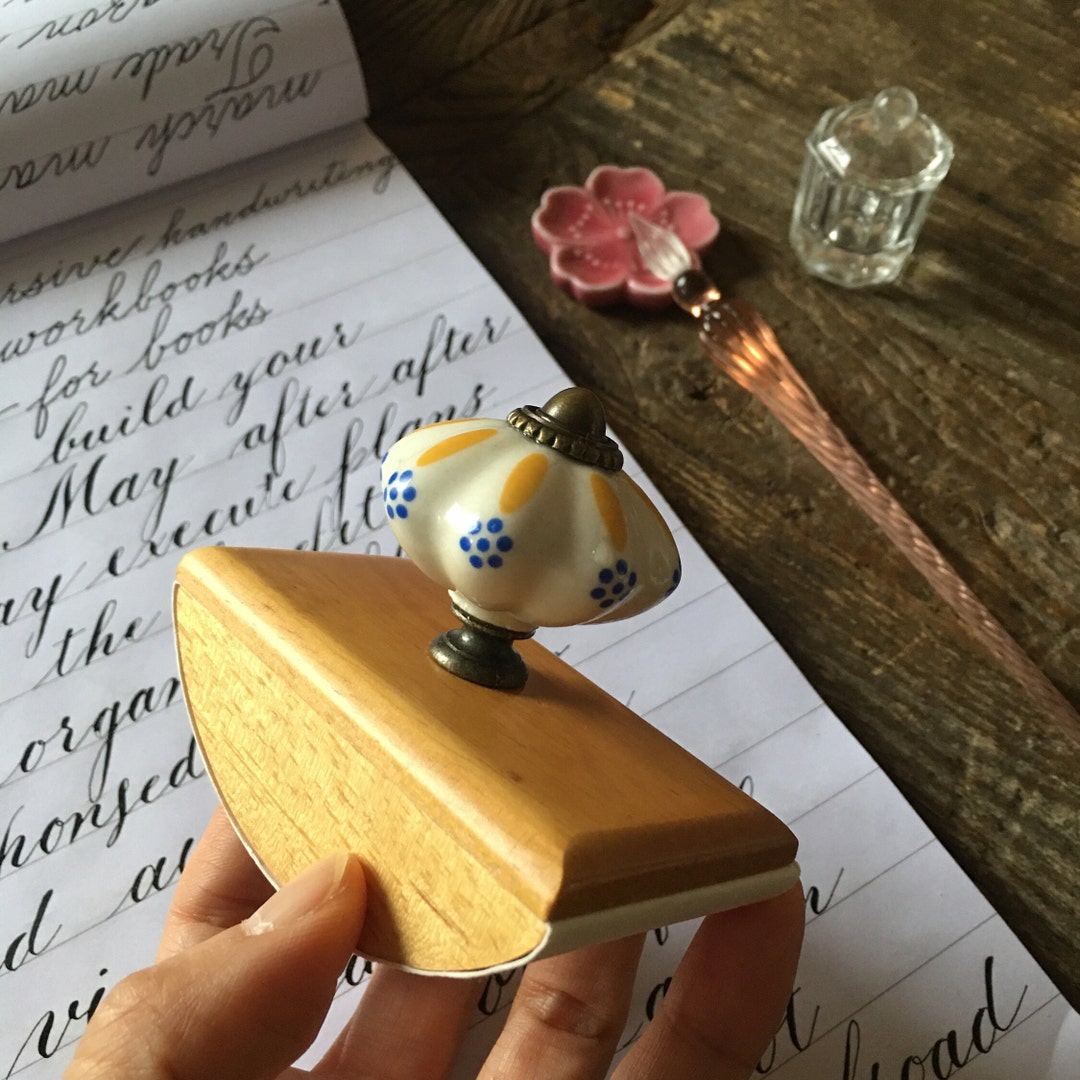 Handmade Ink Blotter: Wood Rocker With Floral Ceramic Handle - Etsy