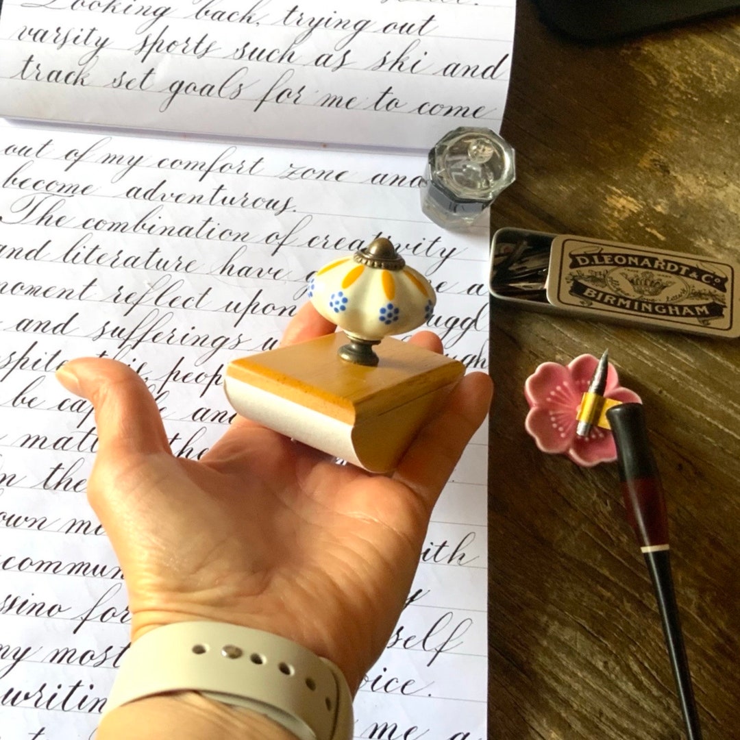 Vintage Ink Blotter for Calligraphy Ceramic Handle, Wooden Stamp ...