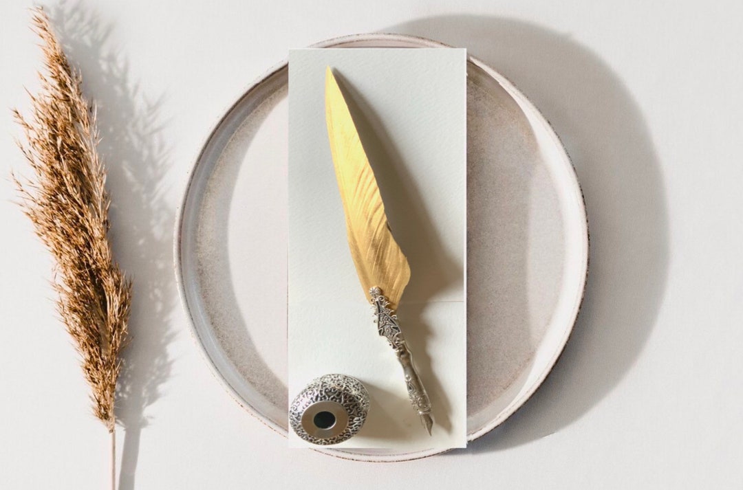 Feather Quill Pen With Pen Stand, Feather Dip Pen With a Nib, Black ...
