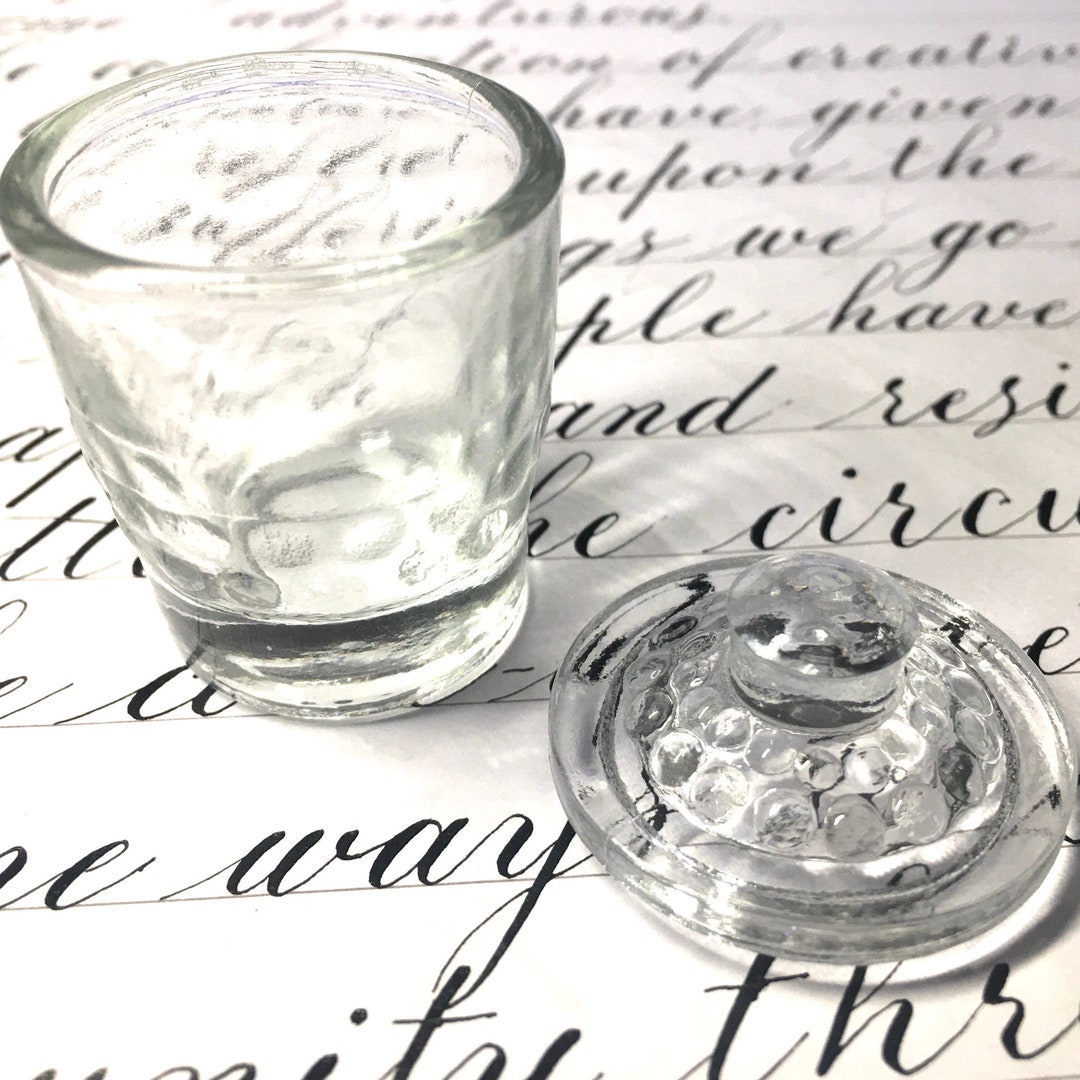 Vintage Glass Ink Well for Calligraphy - Tiny Glass Inkwell With ...
