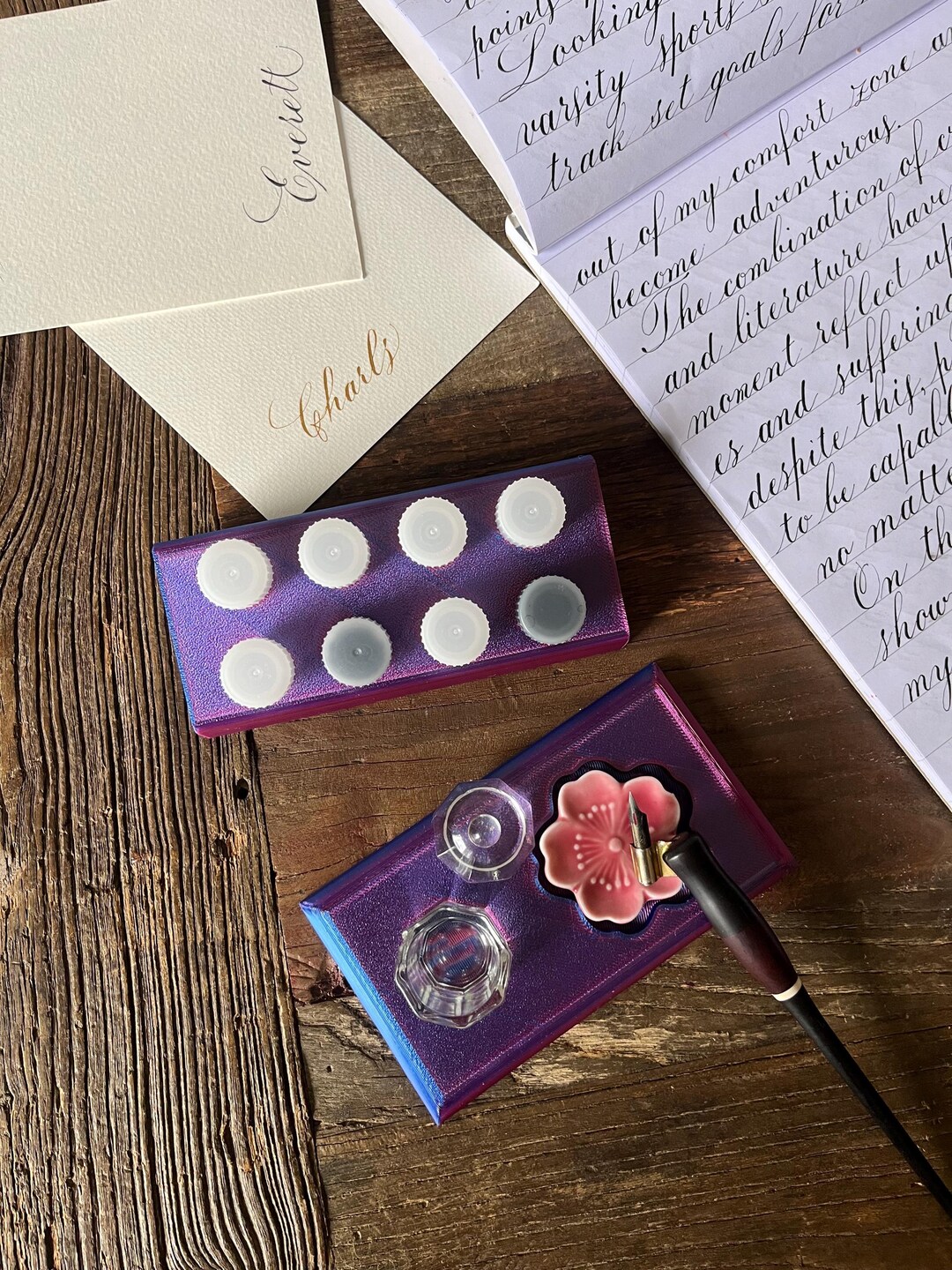 Calligraphy Set With Dinky Dip Holder, Glass Inkwell, Iridescent 3d ...