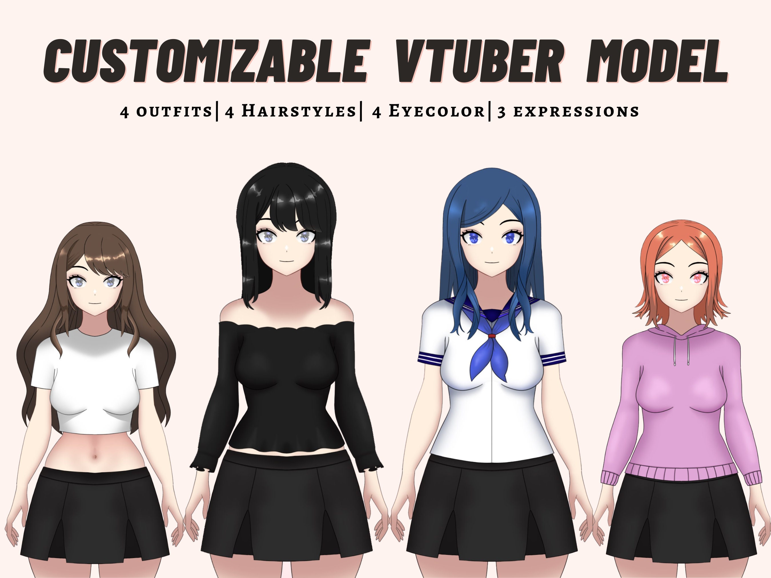 Customizable Female Vtuber Model 2D Premade Vtuber Model - Etsy UK