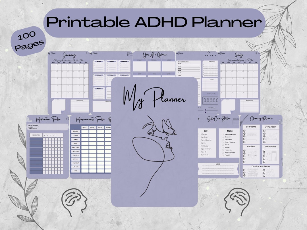 Adult ADHD Printable Planner, Organizer, Includes Daily Affirmations ...