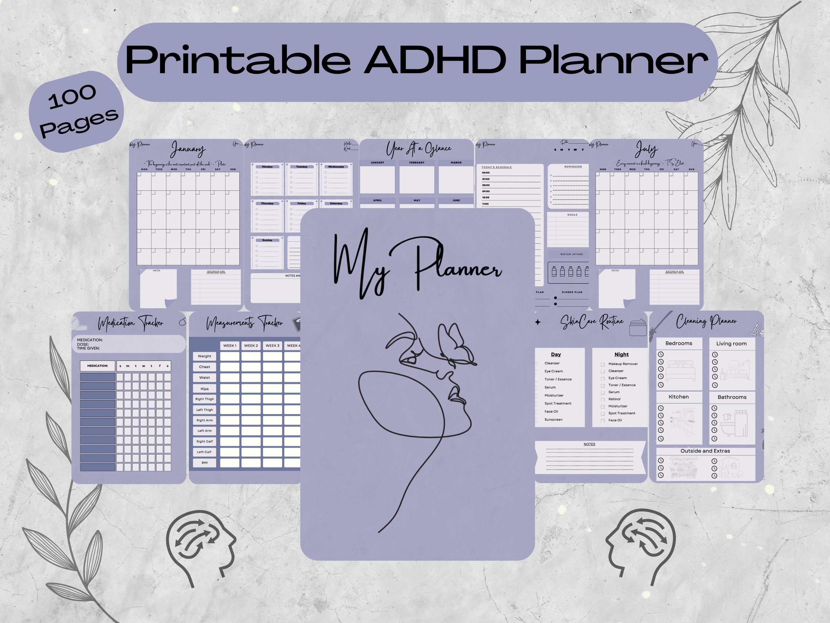 Adult ADHD Printable Planner, Organizer, Includes Daily Affirmations ...