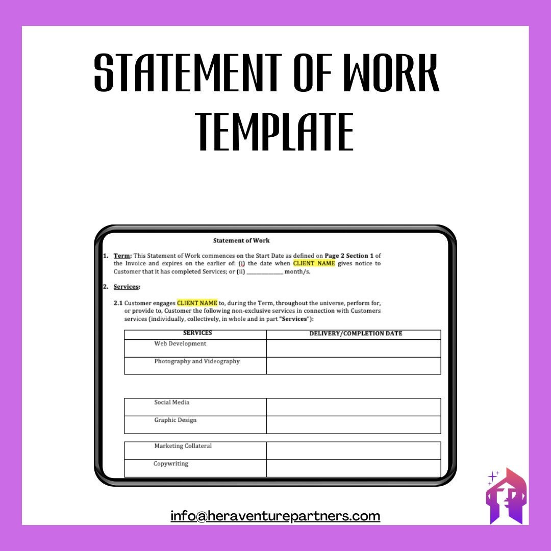 Statement of Work Template, Business Template, Small Business ...