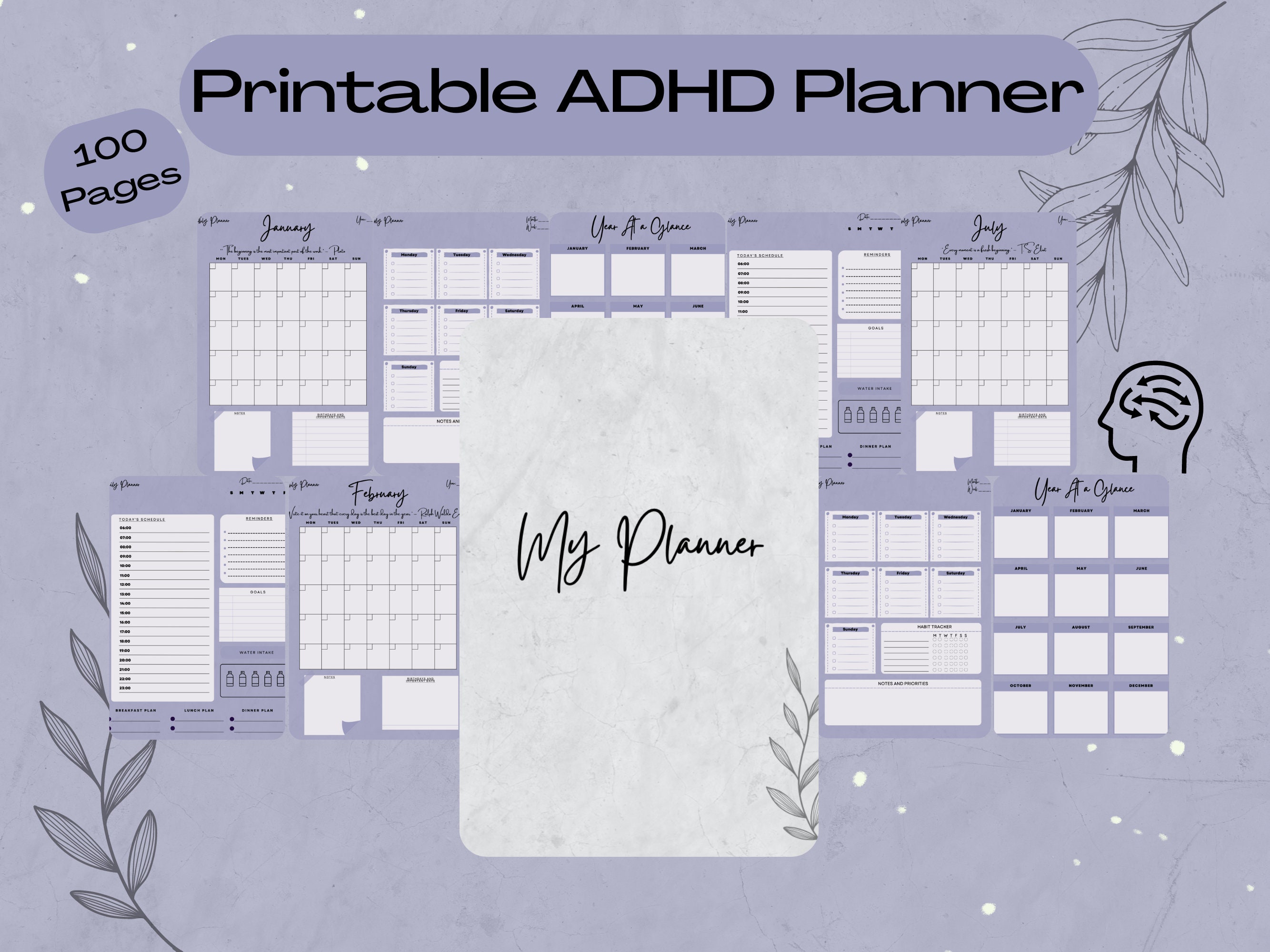 Adult ADHD Printable Planner, Organizer, Includes Daily Affirmations ...