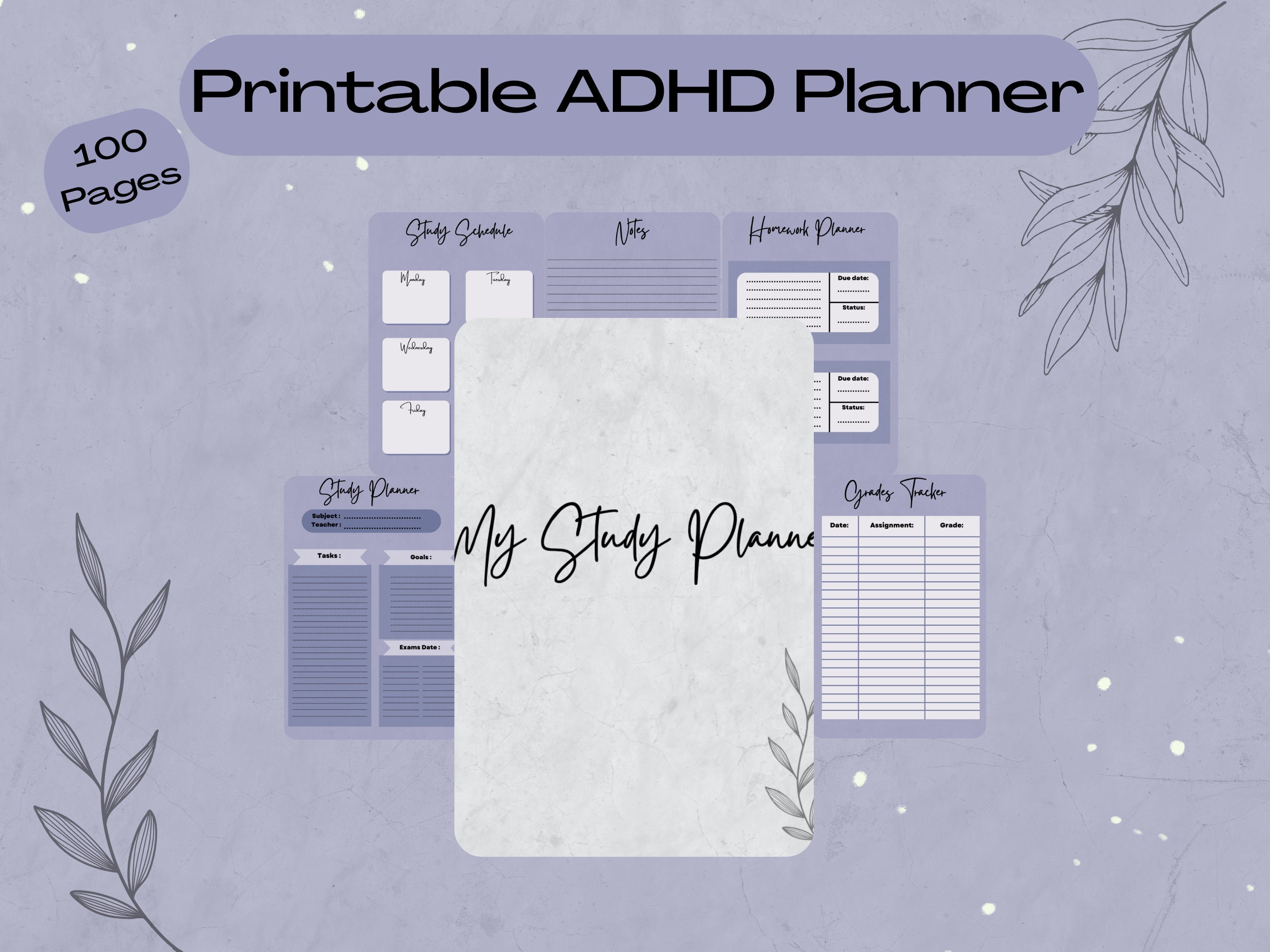 Adult ADHD Printable Planner, Organizer, Includes Daily Affirmations ...